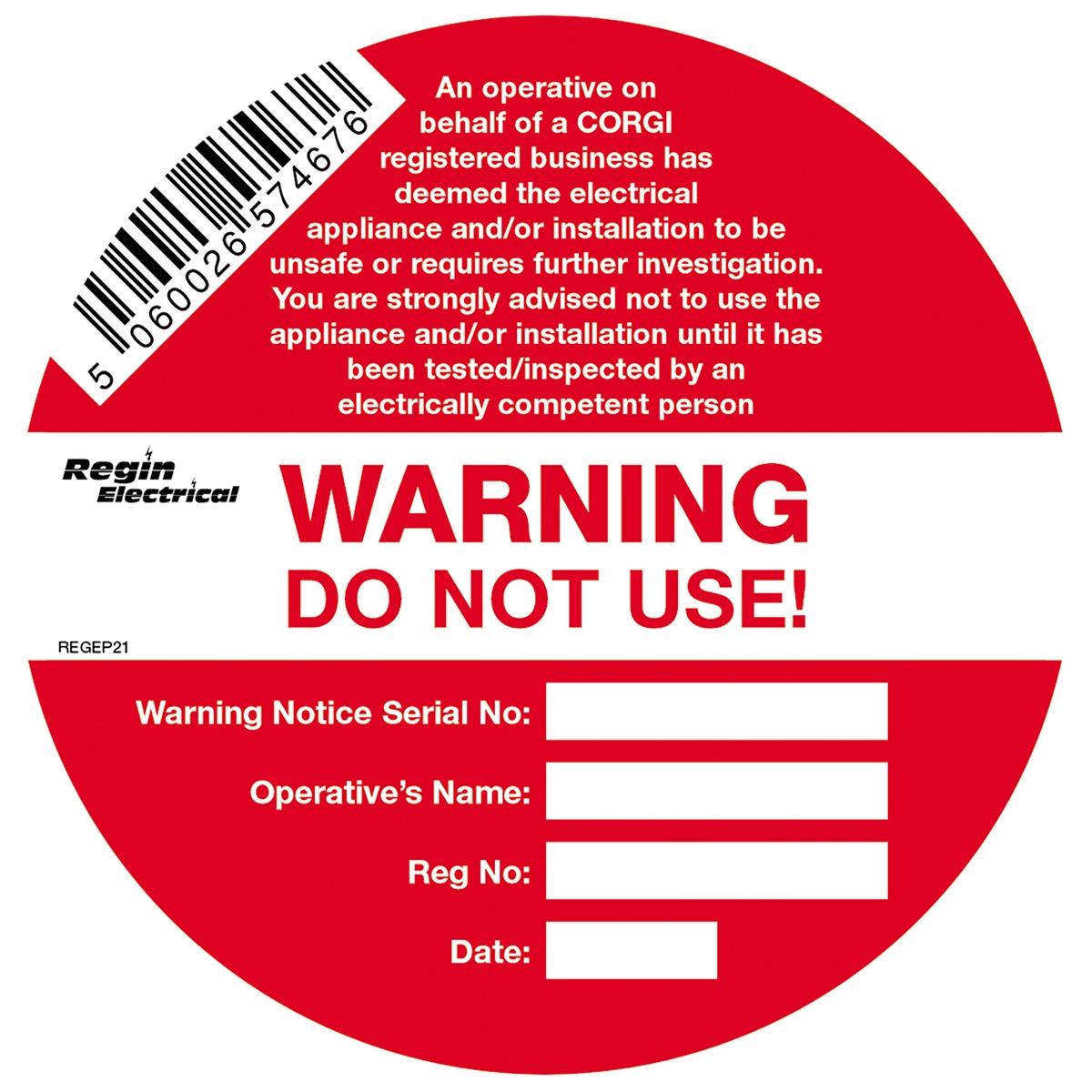 Elec. Warning - Do Not Use Sticker (8) - Regin Products Ltd