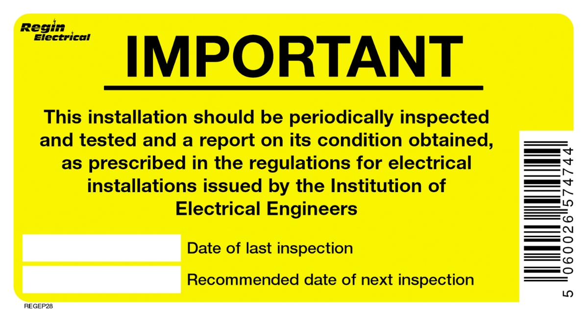 Elec. Inspection Reminder Label (8) - Regin Products Ltd