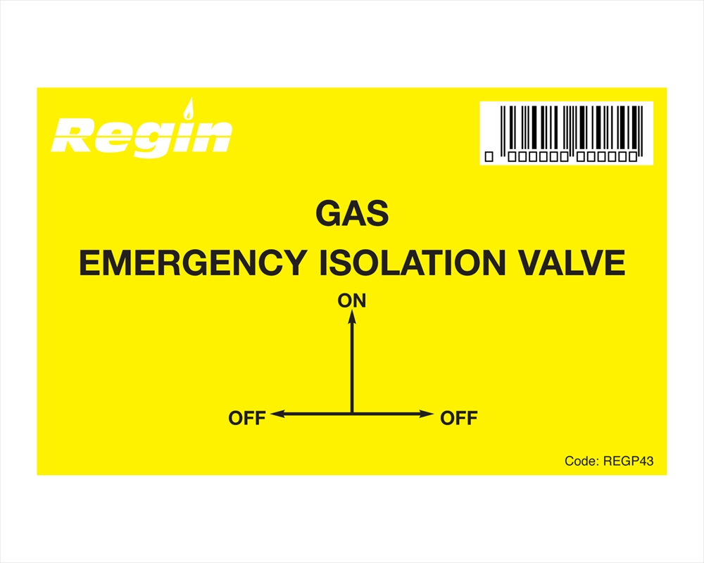 Gas Isolation Valve Sticker (8) - Regin Products Ltd